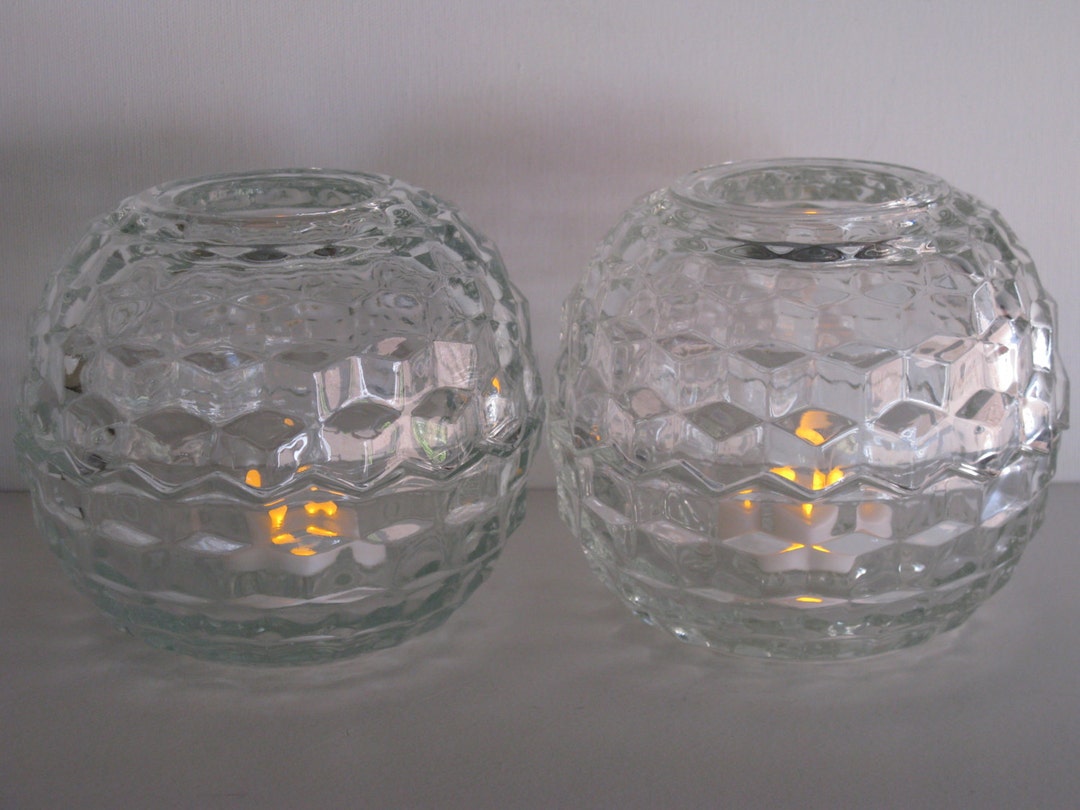 Clear Glass CUBIST CANDLE SET/2 Piece Round Candle Sets/cubist Pattern ...