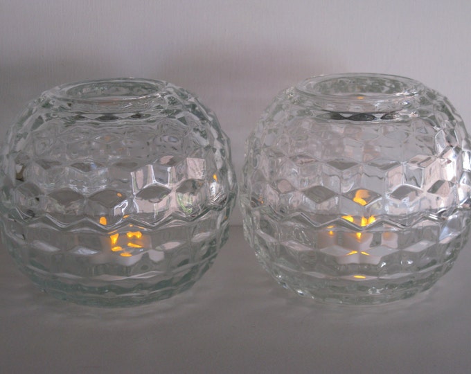 Clear Glass CUBIST CANDLE SET/2 Piece Round Candle Sets/cubist Pattern ...