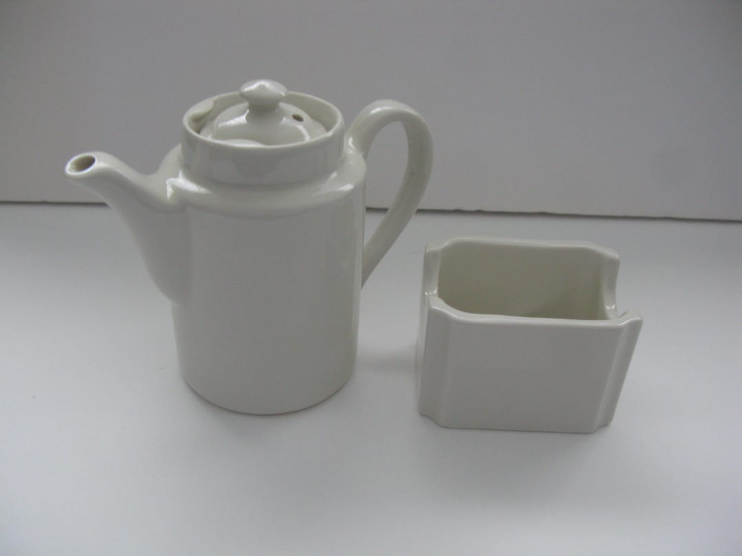 Vintage HALL WHITE Tea Pot and SUGAR Packet Holder/single Serve Tea Pot ...