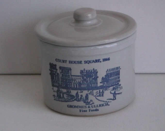 BLUE STONEWARE Crock/covered Salt Crock/advertising Crock Pot/vintage ...