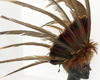 Sun Warrior Turkey & Pheasant Feather Masquerade Mask | Etsy