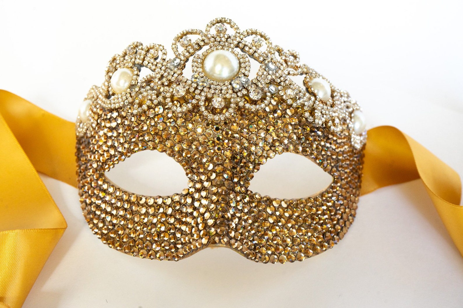 Royal Pearl Crown & Golden Swarovski Crystallized Masquerade - Etsy