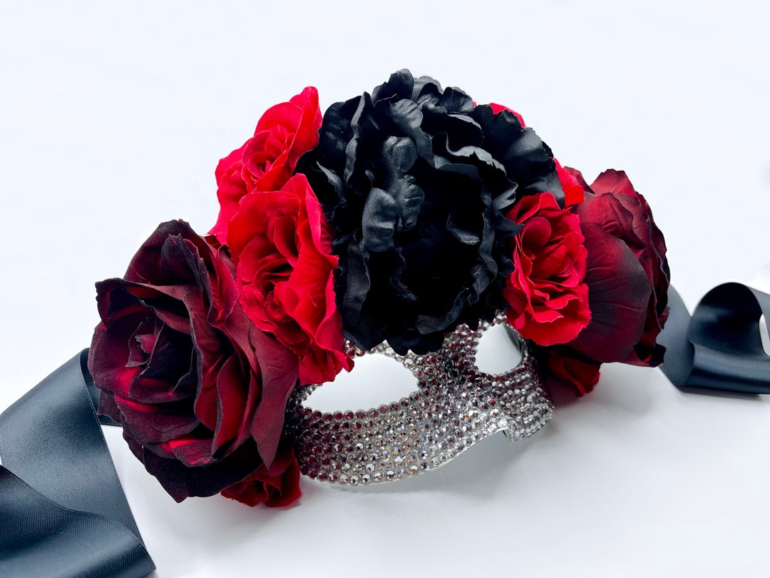 Ruby Red Roses & Black Peony Crystallized Masquerade Mask - Etsy
