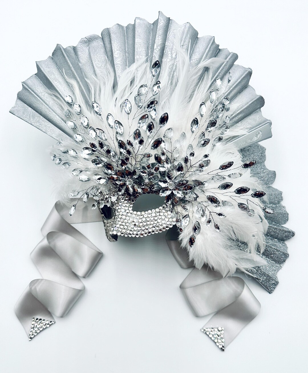 Frosted Starlight Silver Glittery Fans & Feathers Rhinestoned ...