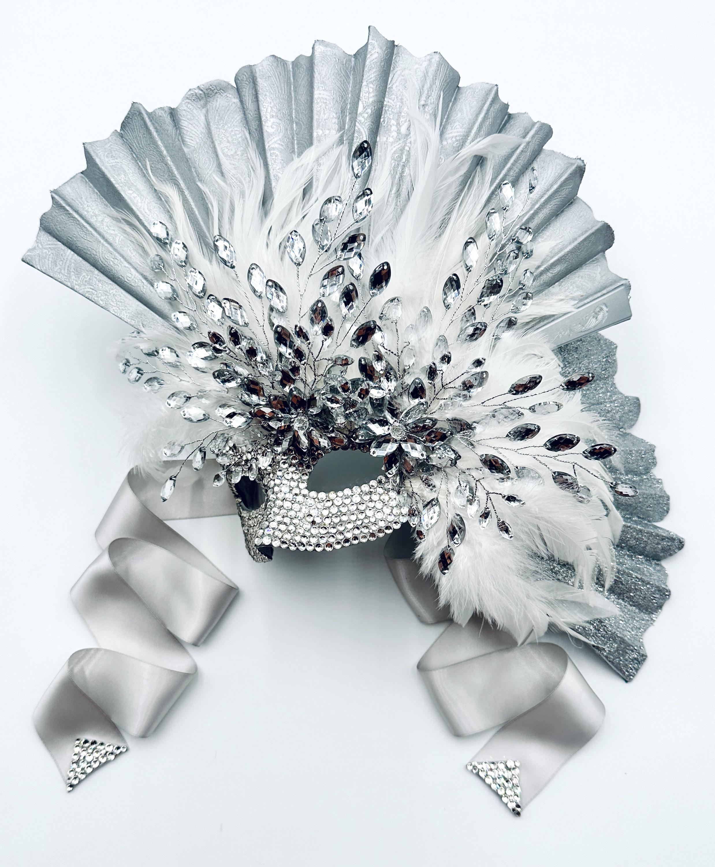 Frosted Starlight Silver Glittery Fans & Feathers Rhinestoned ...