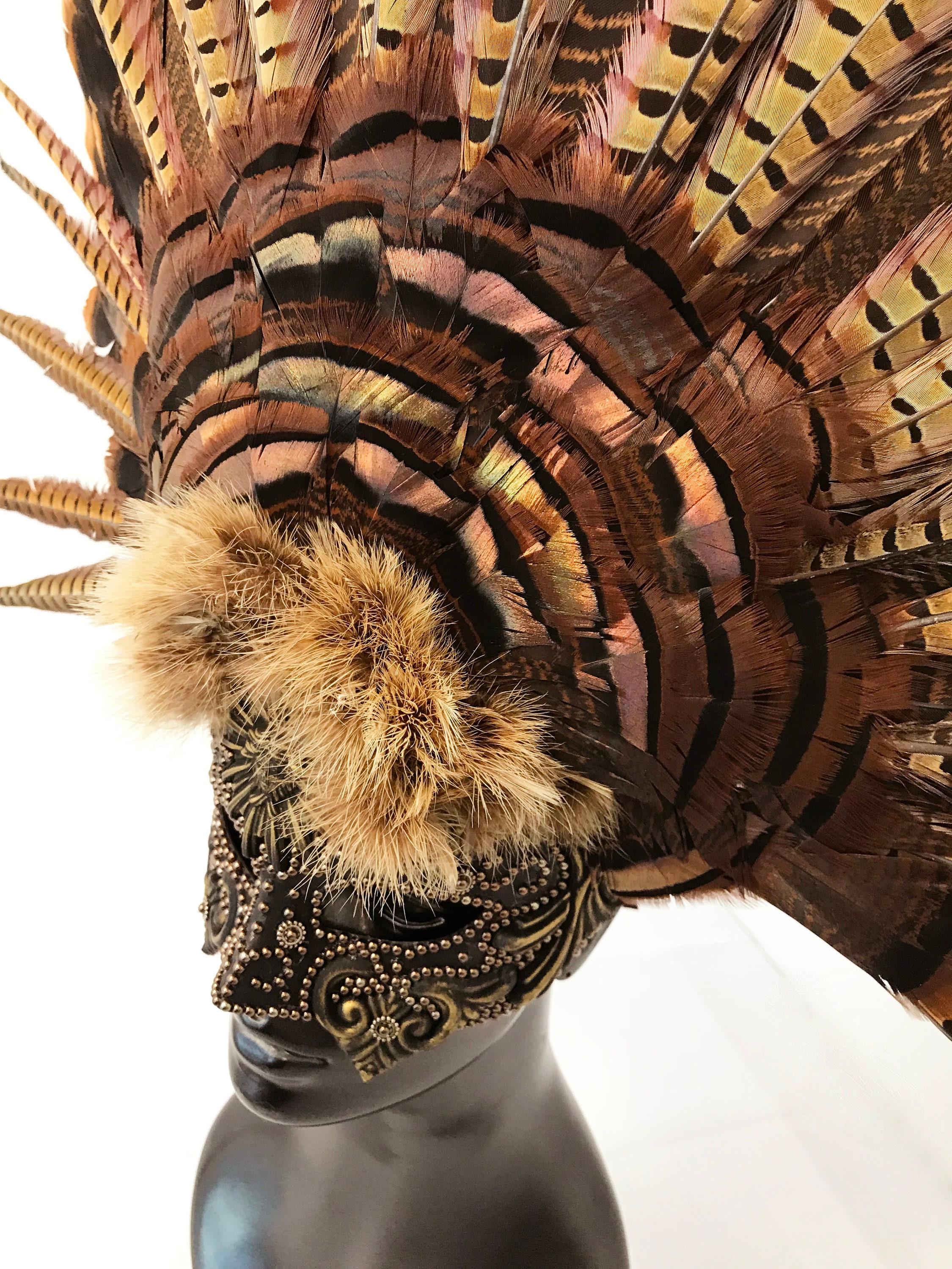 Sun Warrior Turkey & Pheasant Feather Masquerade Mask - Etsy