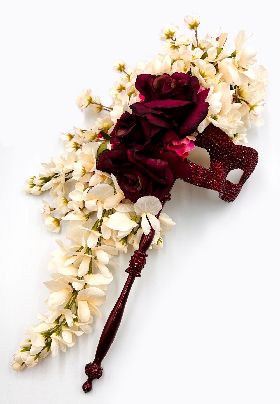 Scarlet Sakura Burgundy Swarovski Crystal Floral Fan Masquerade Mask - Etsy