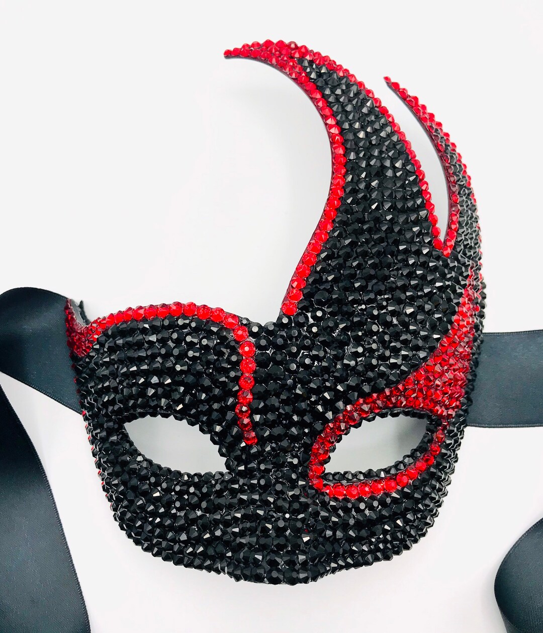 Glam Rock Ruby Red & Black Onyx Glass Crystal Flame Masquerade Mask - Etsy