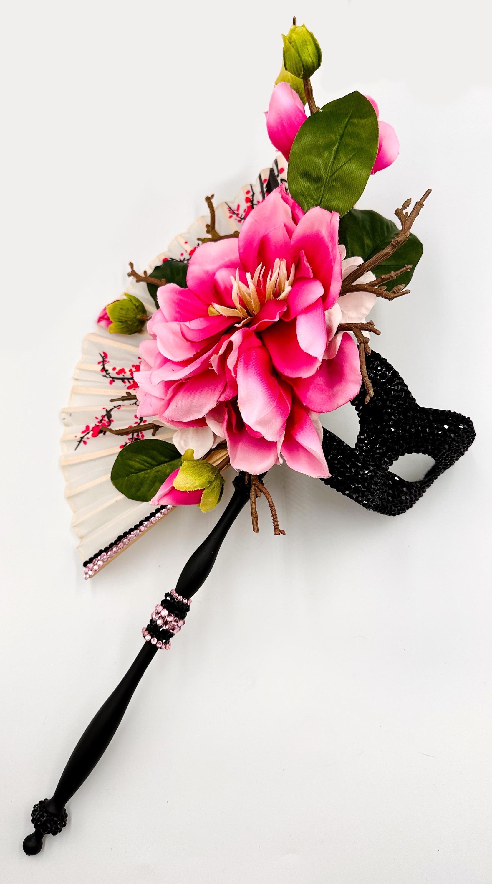 Sakura Hanami Cherry Blossoms & Black Swarovski Fan Handled Masquerade ...