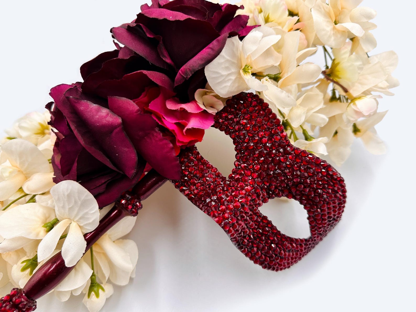 Scarlet Sakura Burgundy Swarovski Crystal Floral Fan Masquerade Mask - Etsy