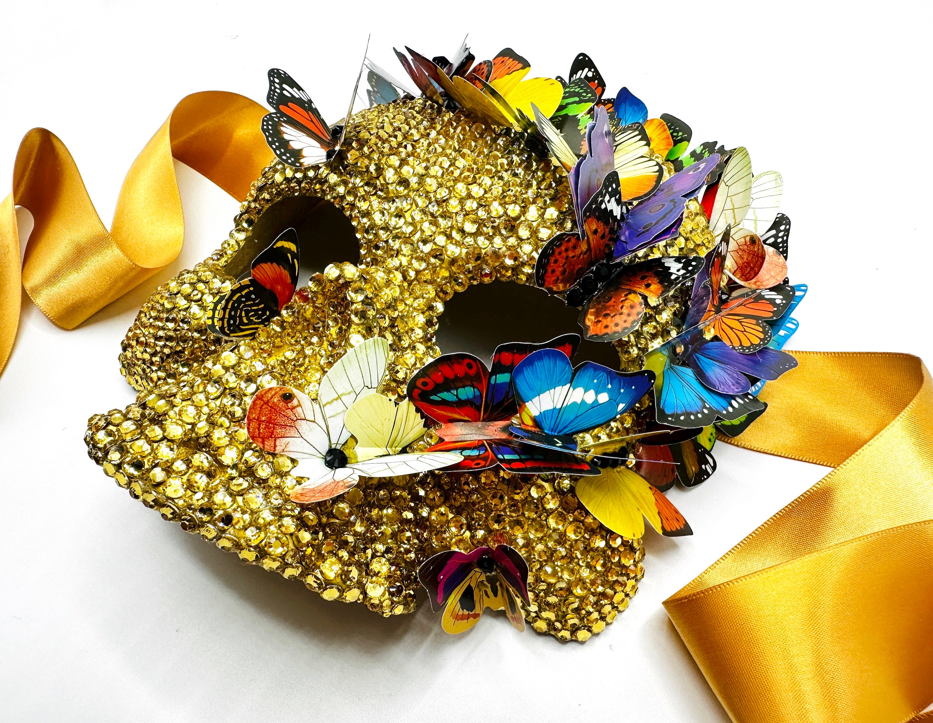 Skullyfly Gold Rhinestone & Butterflies Masquerade Mask - Etsy