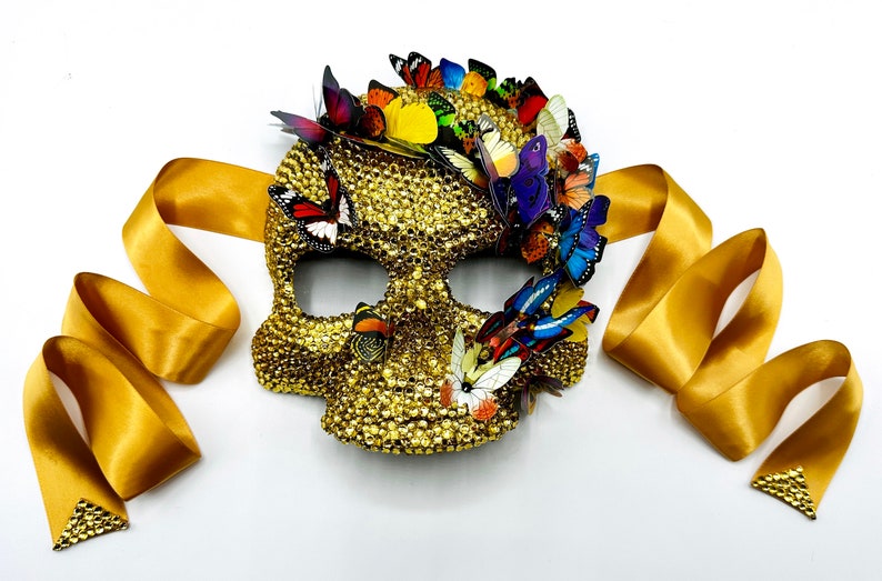 Skullyfly Gold Rhinestone & Butterflies Masquerade Mask - Etsy