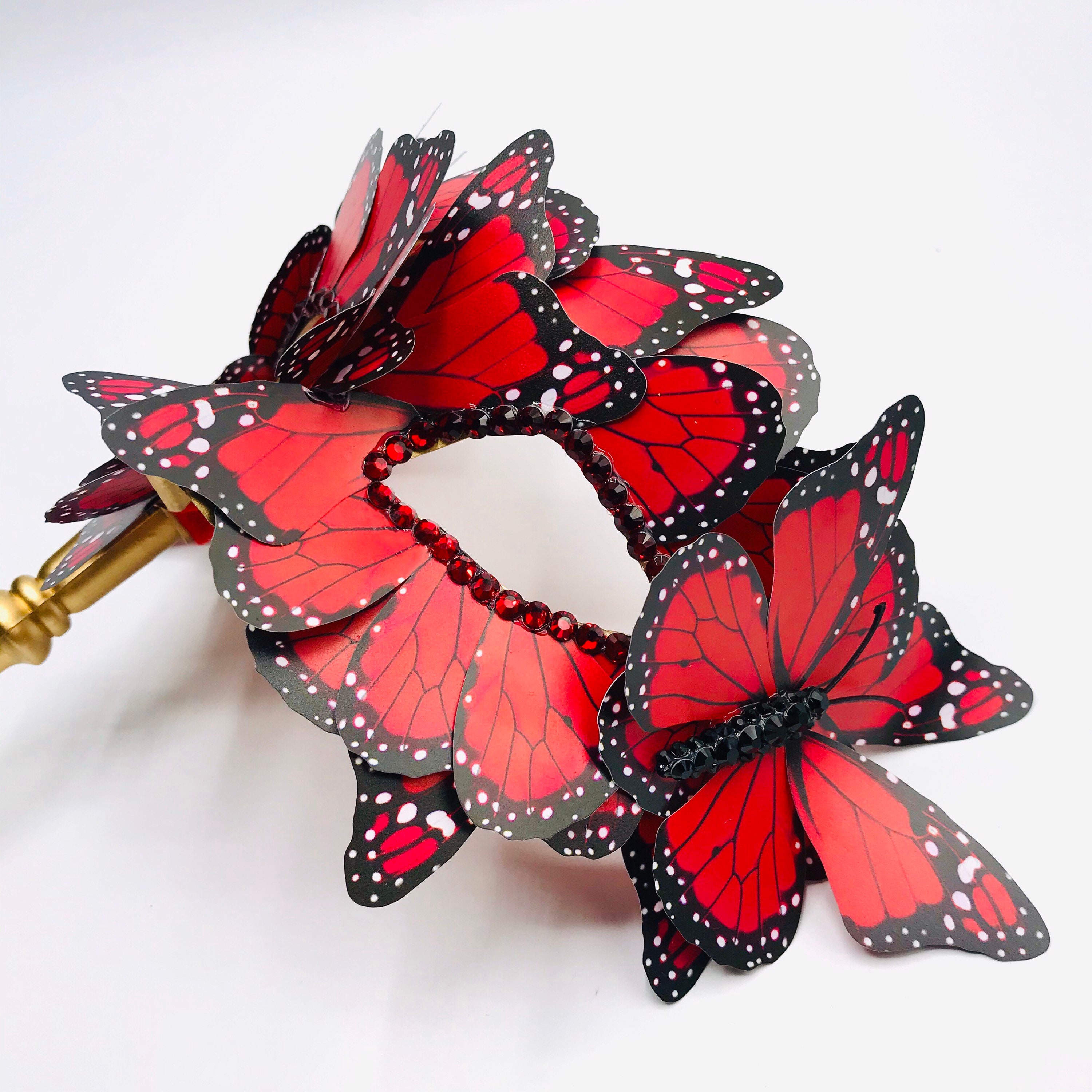 Red Monarch Butterfly Wings & Swarovski Crystals handled - Etsy