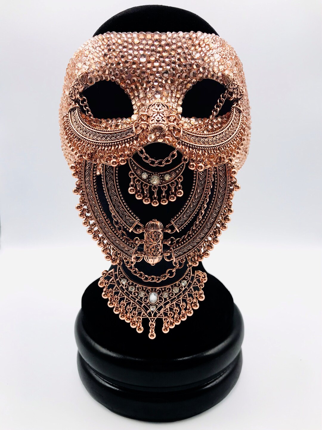The Silent Witness Rose Gold Veiled Crystal Masquerade Mask - Etsy