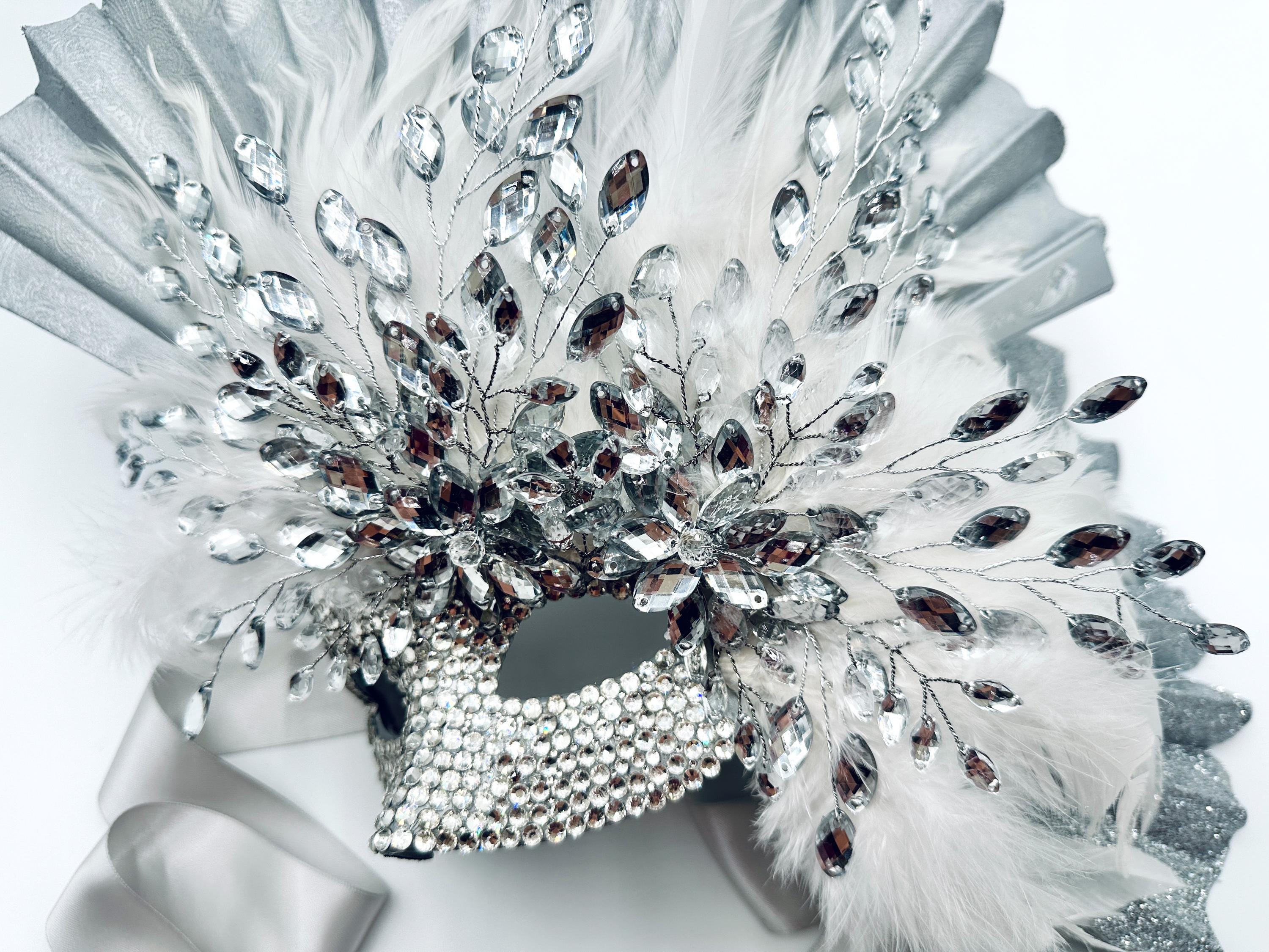 Frosted Starlight Silver Glittery Fans & Feathers Rhinestoned ...