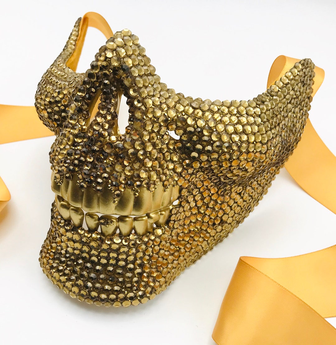 Treasure Island Gold Crystal Half Face Skull Masquerade Mask - Etsy