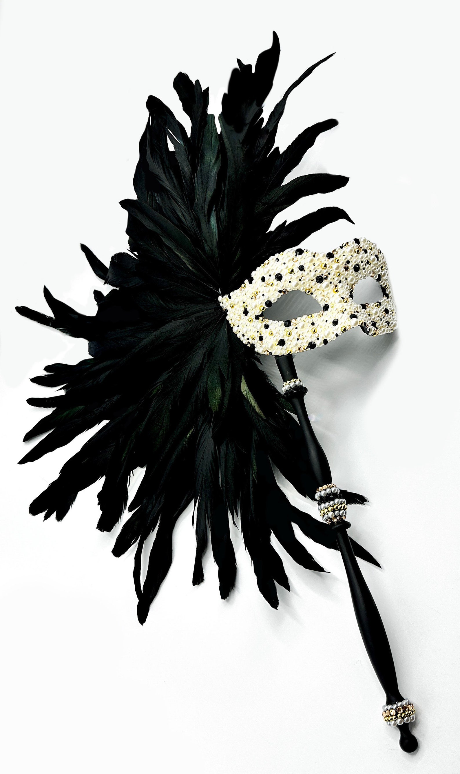 Opulent Opalescent Pearlized Black Rooster Feather Masquerade Mask - Etsy