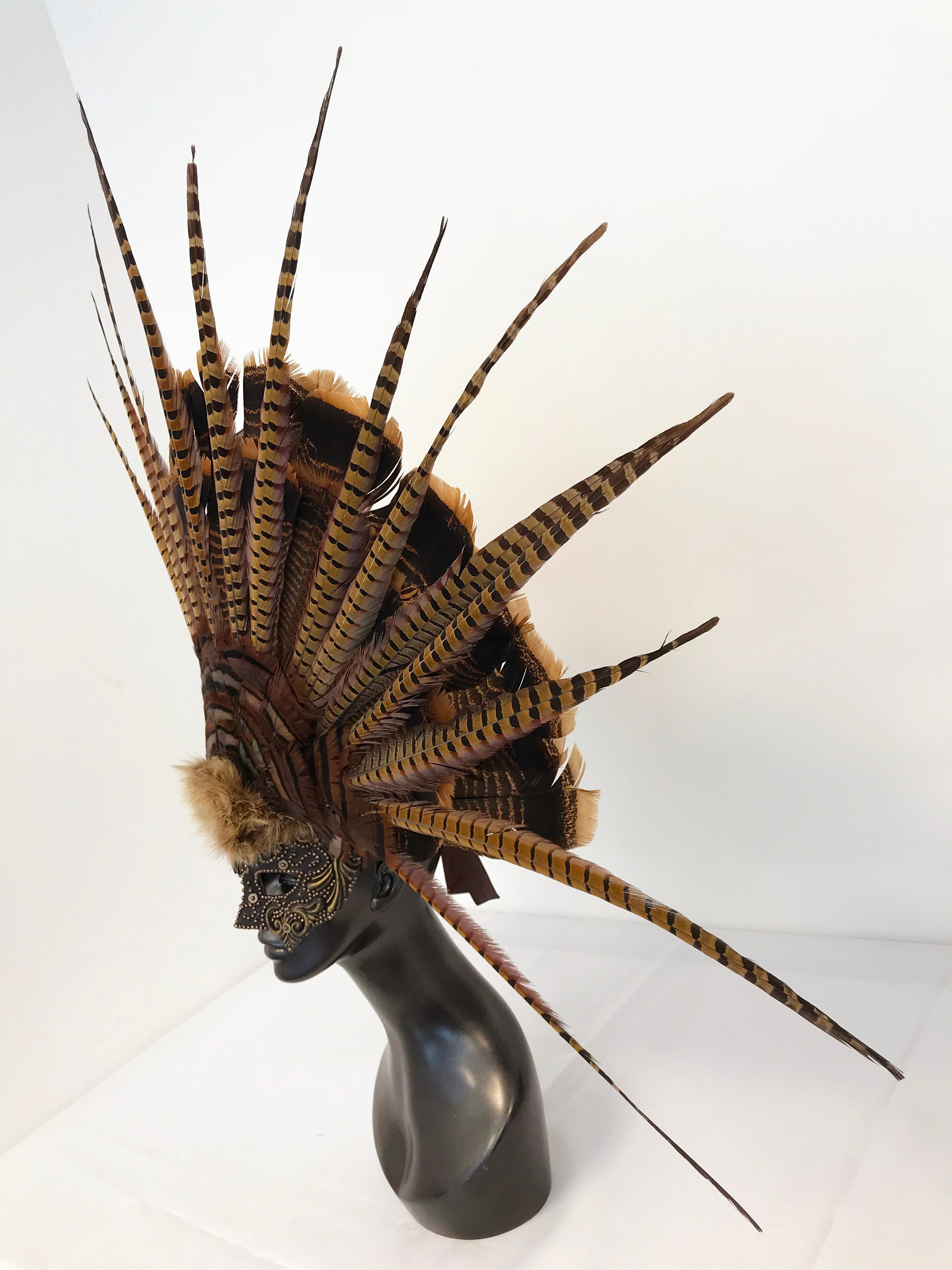 Sun Warrior Turkey & Pheasant Feather Masquerade Mask - Etsy