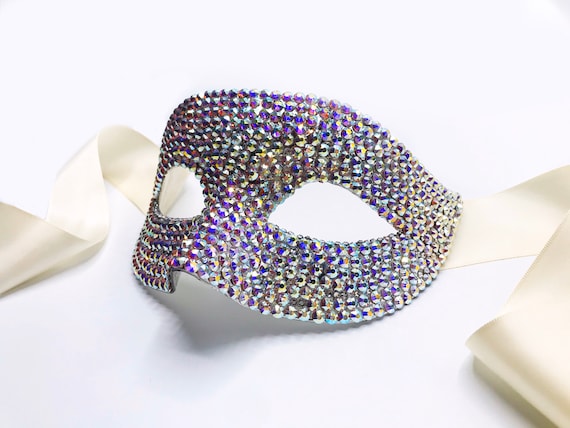 Aurora Borealis ivory Swarovski Crystals Masquerade Mask - Etsy