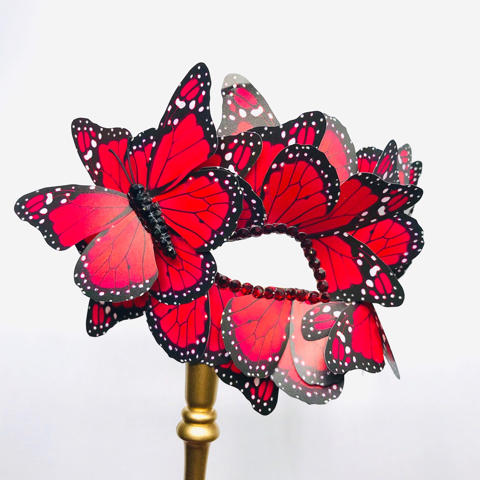 Red Monarch Butterfly Wings & Swarovski Crystals (handled) Masquerade ...
