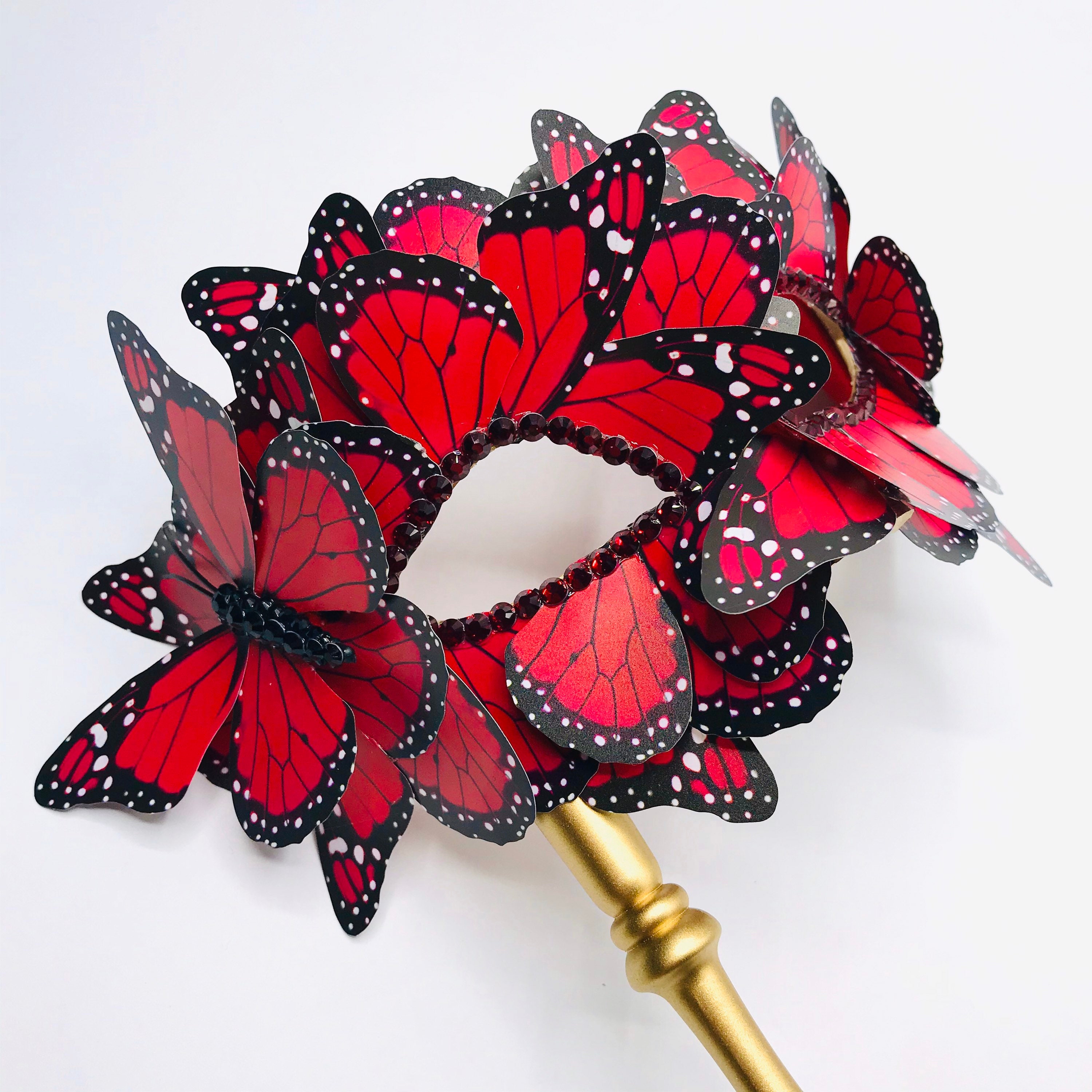 Red Monarch Butterfly Wings & Swarovski Crystals handled - Etsy