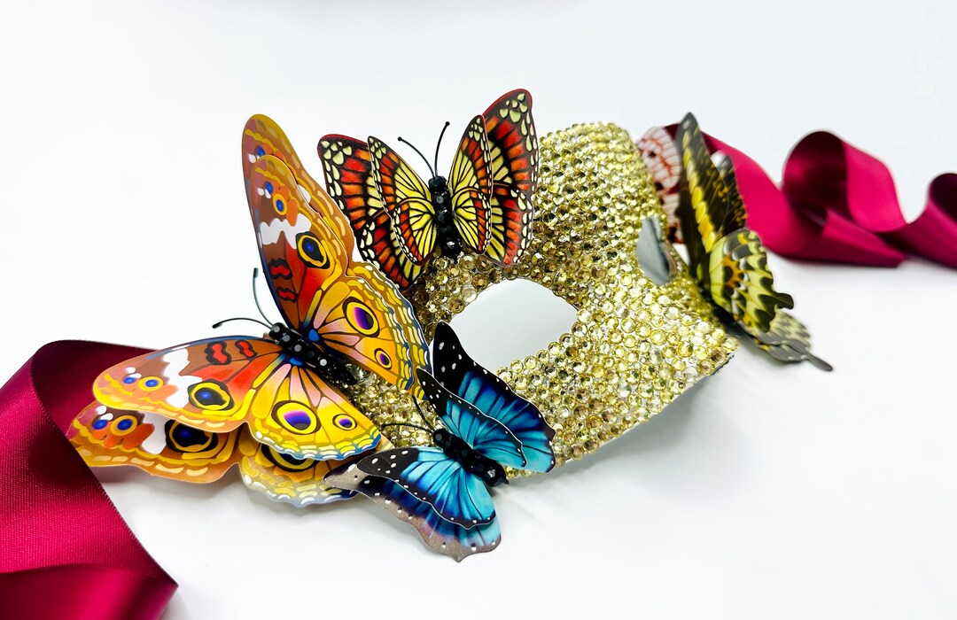 Flutter Pale Yellow Crystals & Butterflies Masquerade Mask - Etsy