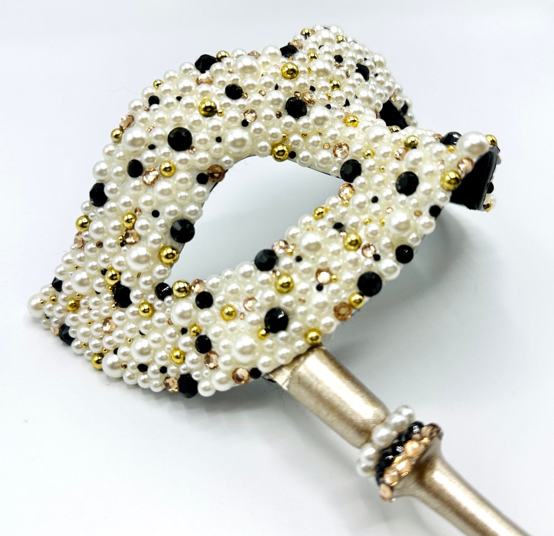 Ivory Pearl Noir Crystals and Pearls (handled) Masquerade Mask - Etsy