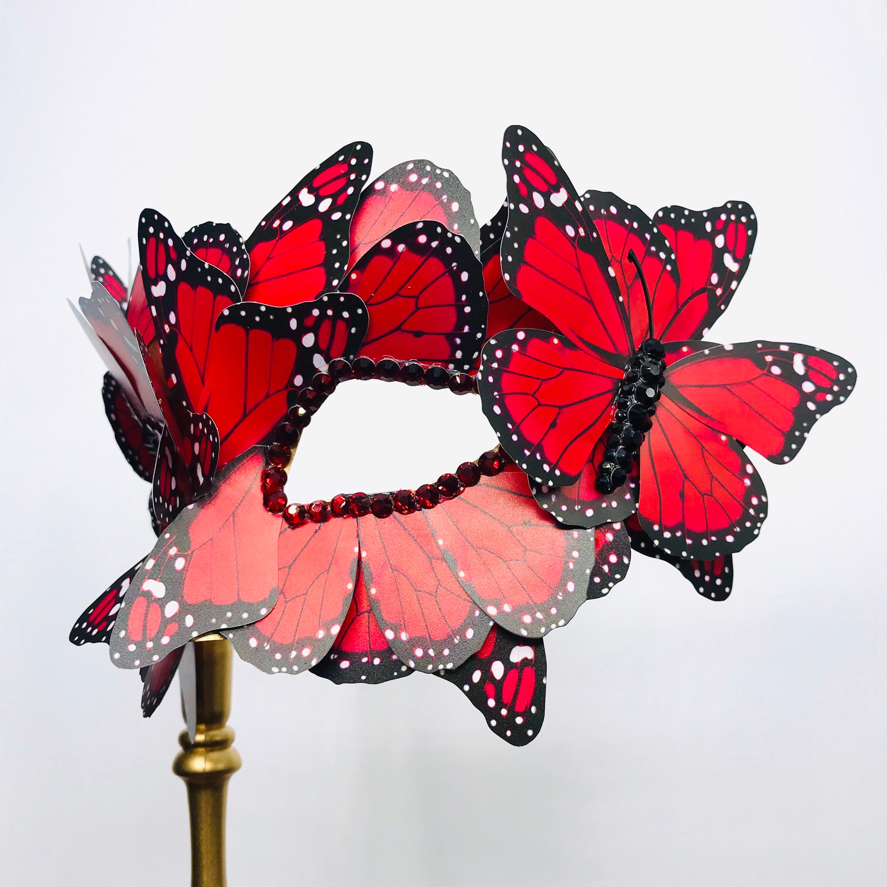 Red Monarch Butterfly Wings & Swarovski Crystals handled - Etsy