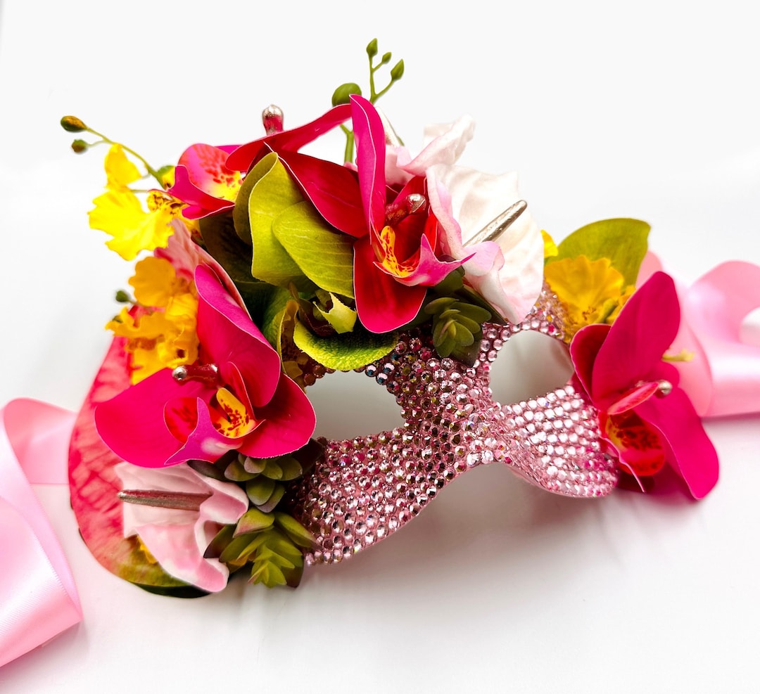 Caribbean Coral: Tropical Floral Rhinestoned Masquerade Mask - Etsy