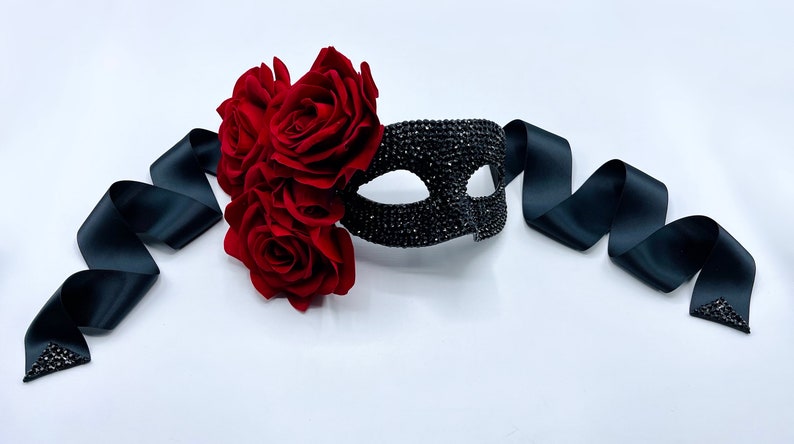 A Romance of Roses Ruby Red Velvet Roses & Jet Black Crystals ...