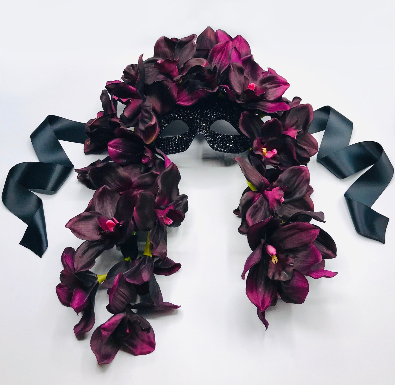 Orchid Darkness Cymbidium Orchids & Black Swarovski Crystals Masquerade ...