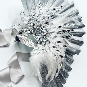 Frosted Starlight Silver Glittery Fans & Feathers Rhinestoned ...