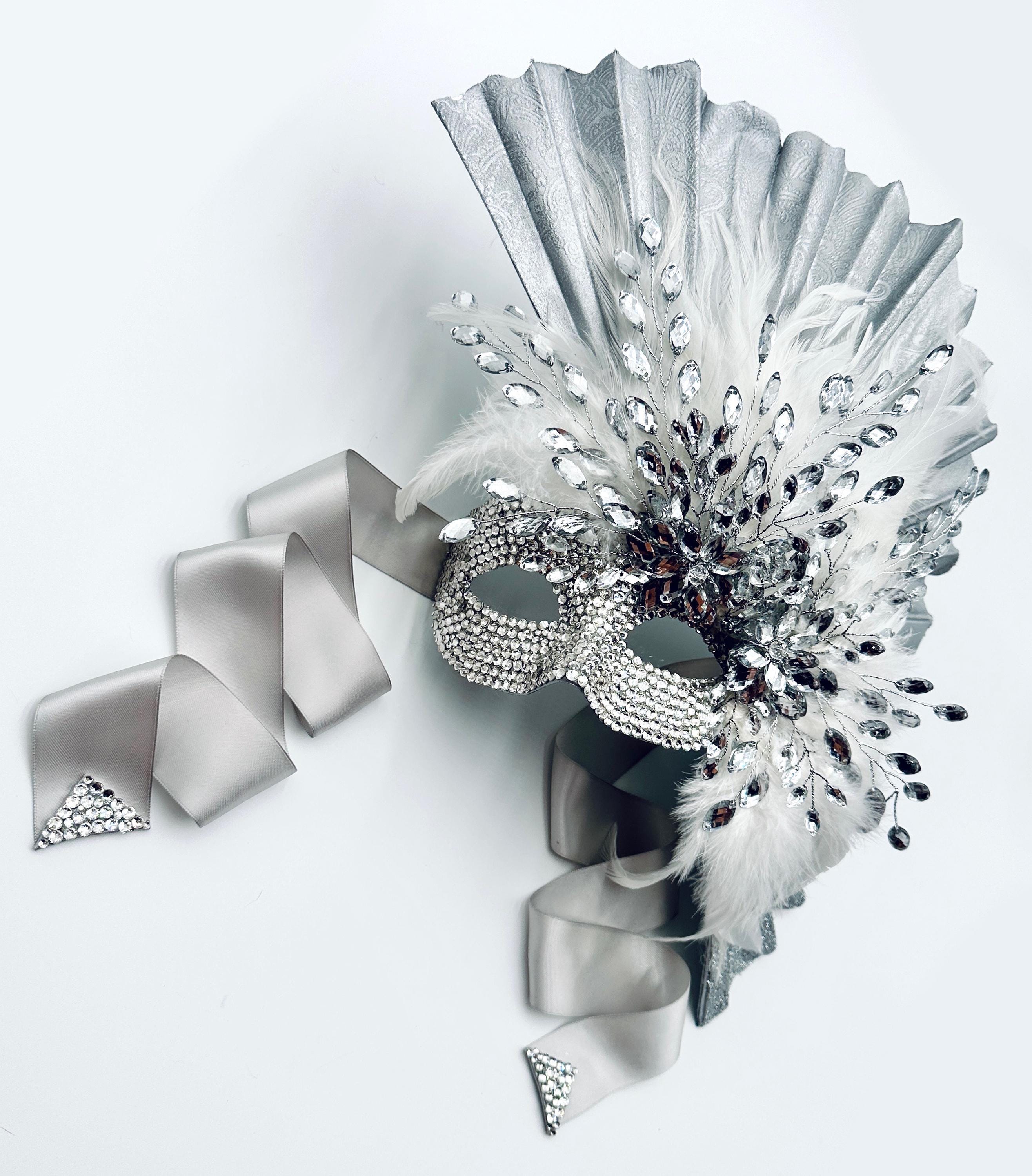 Frosted Starlight Silver Glittery Fans & Feathers Rhinestoned ...