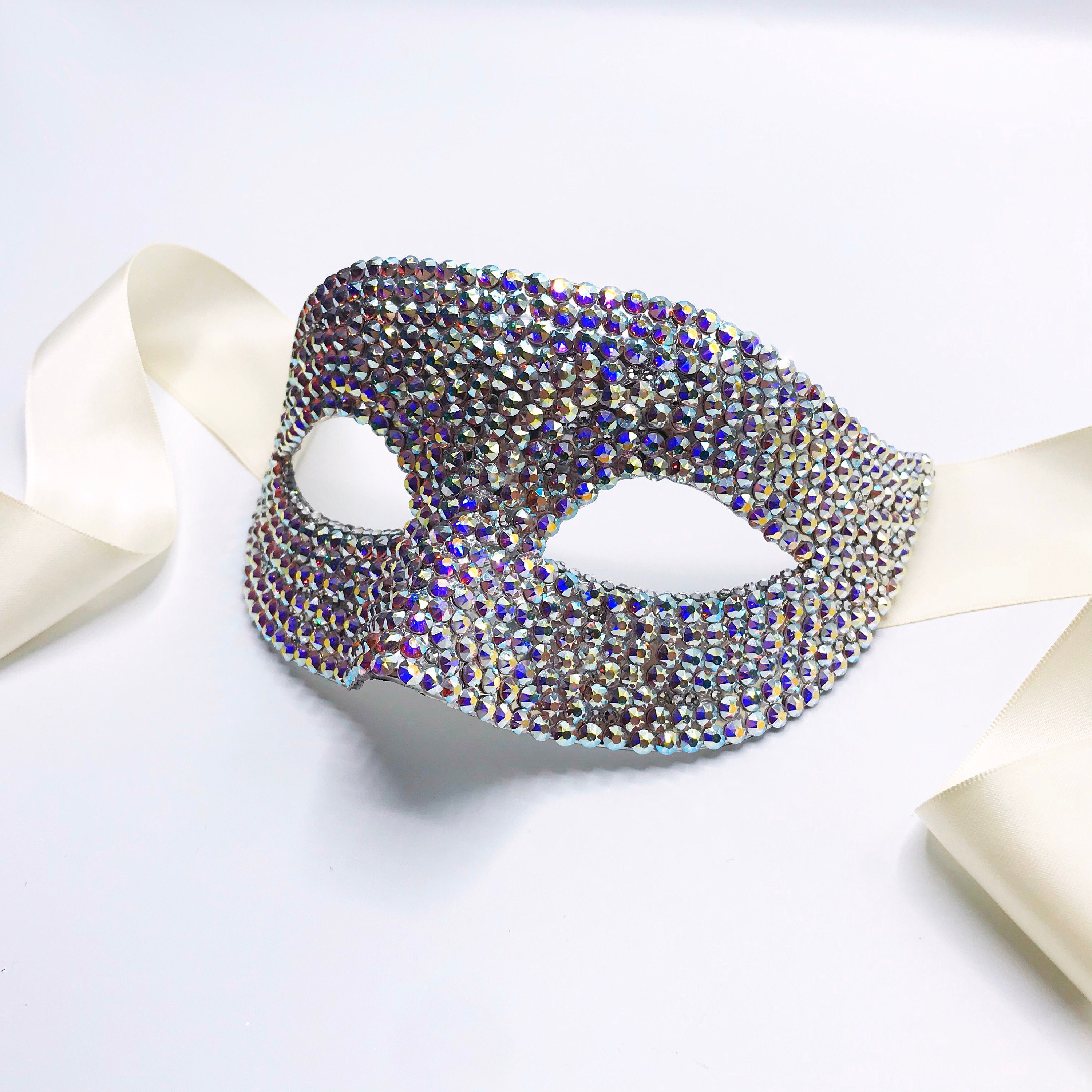 Aurora Borealis (ivory) Swarovski Crystals Masquerade Mask - Etsy