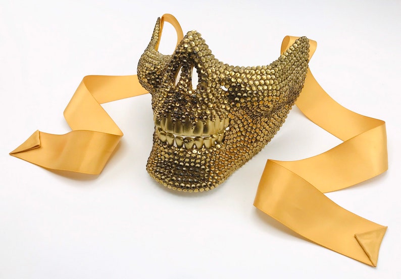 Treasure Island Gold Crystal Half Face Skull Masquerade Mask - Etsy