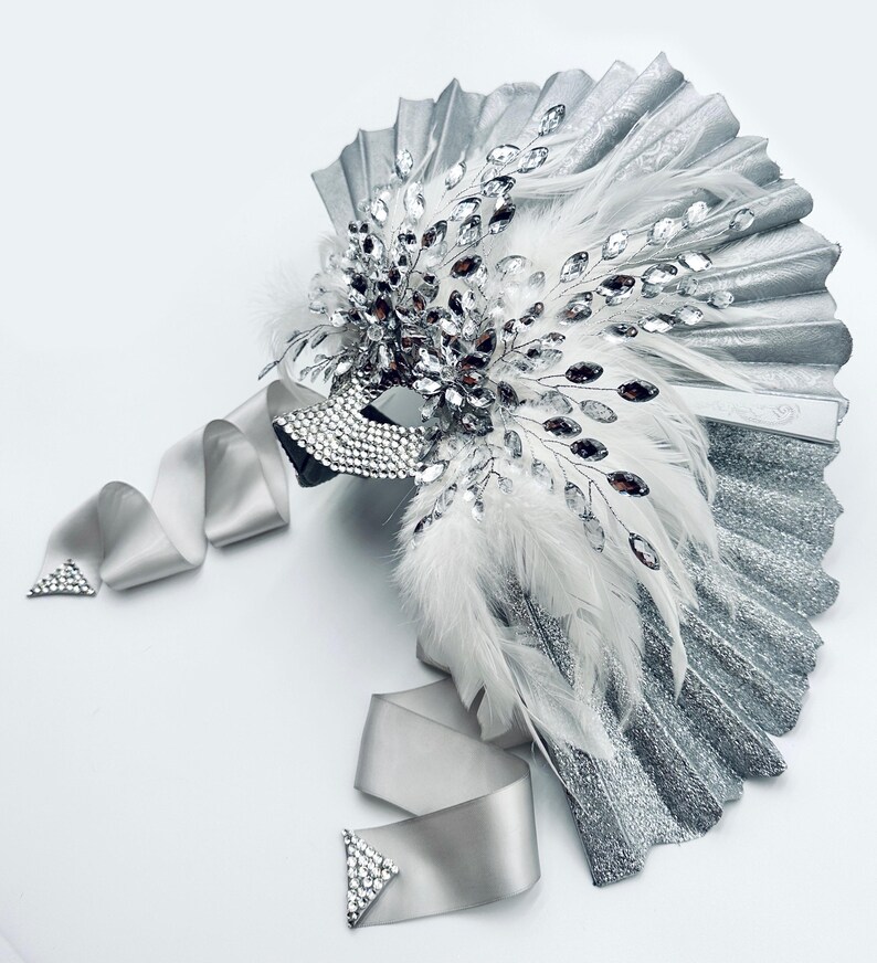 Frosted Starlight Silver Glittery Fans & Feathers Rhinestoned ...