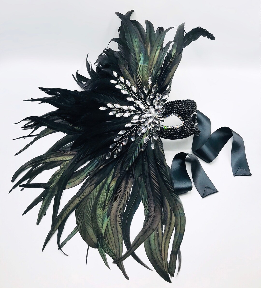 Raven's Reign Black Rooster Feather & Swarovski Crystals Eyelined ...