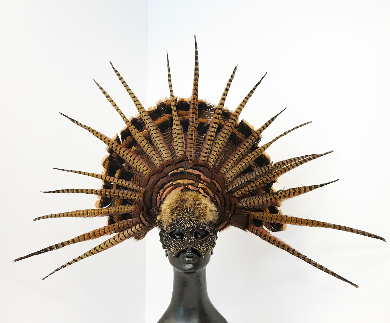 Sun Warrior Turkey & Pheasant Feather Masquerade Mask - Etsy