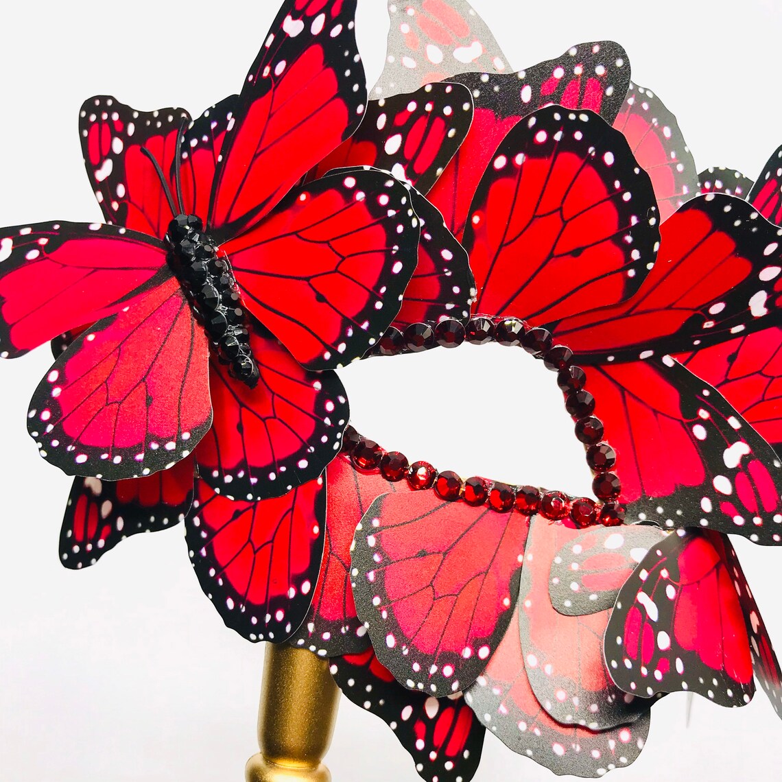 Red Monarch Butterfly Wings & Swarovski Crystals handled - Etsy