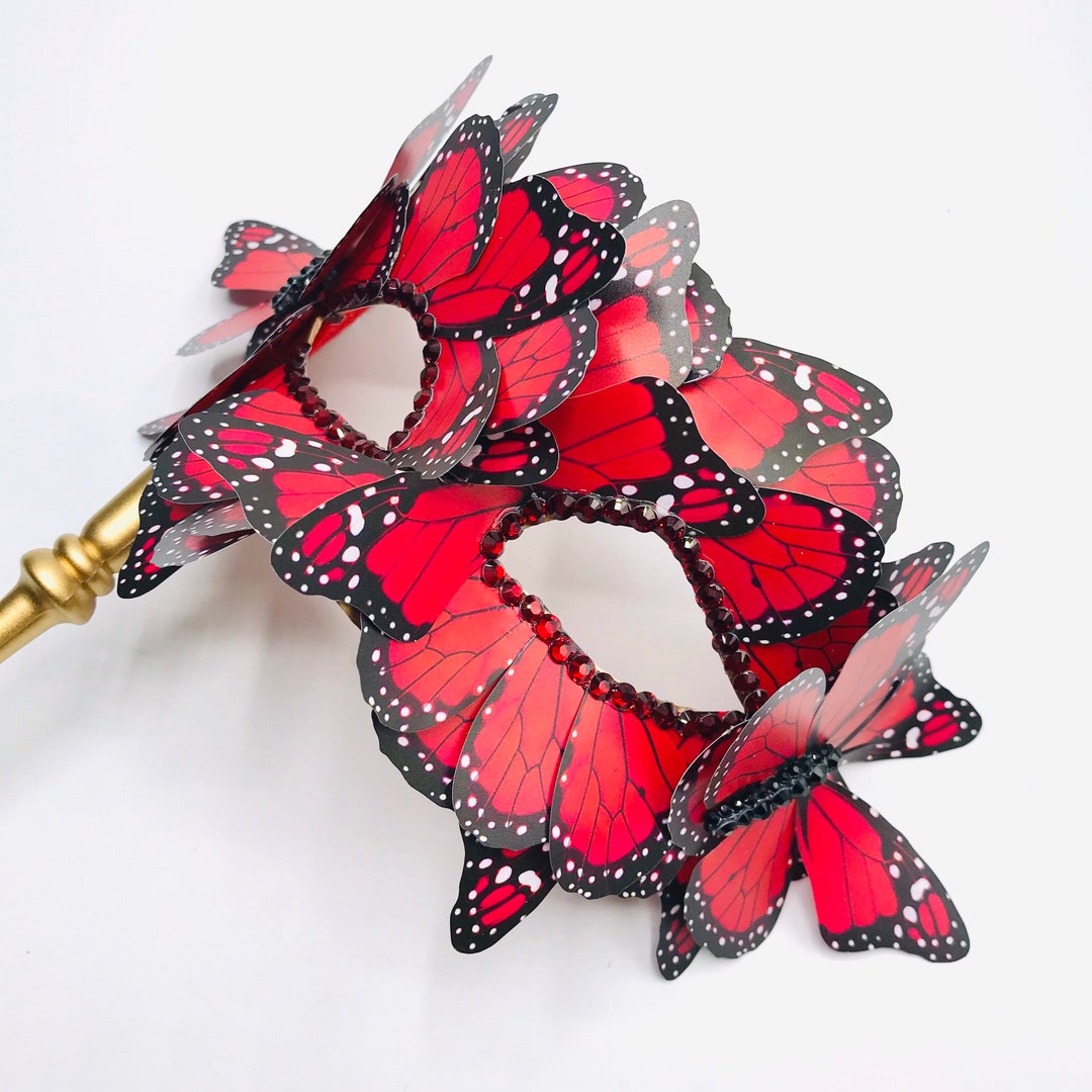 Red Monarch Butterfly Wings & Swarovski Crystals (handled) Masquerade ...