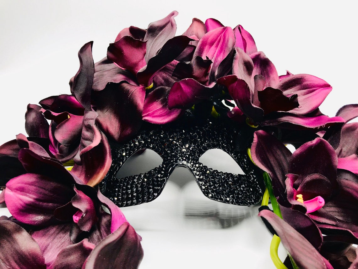 Orchid Darkness Cymbidium Orchids & Black Swarovski Crystals Masquerade ...
