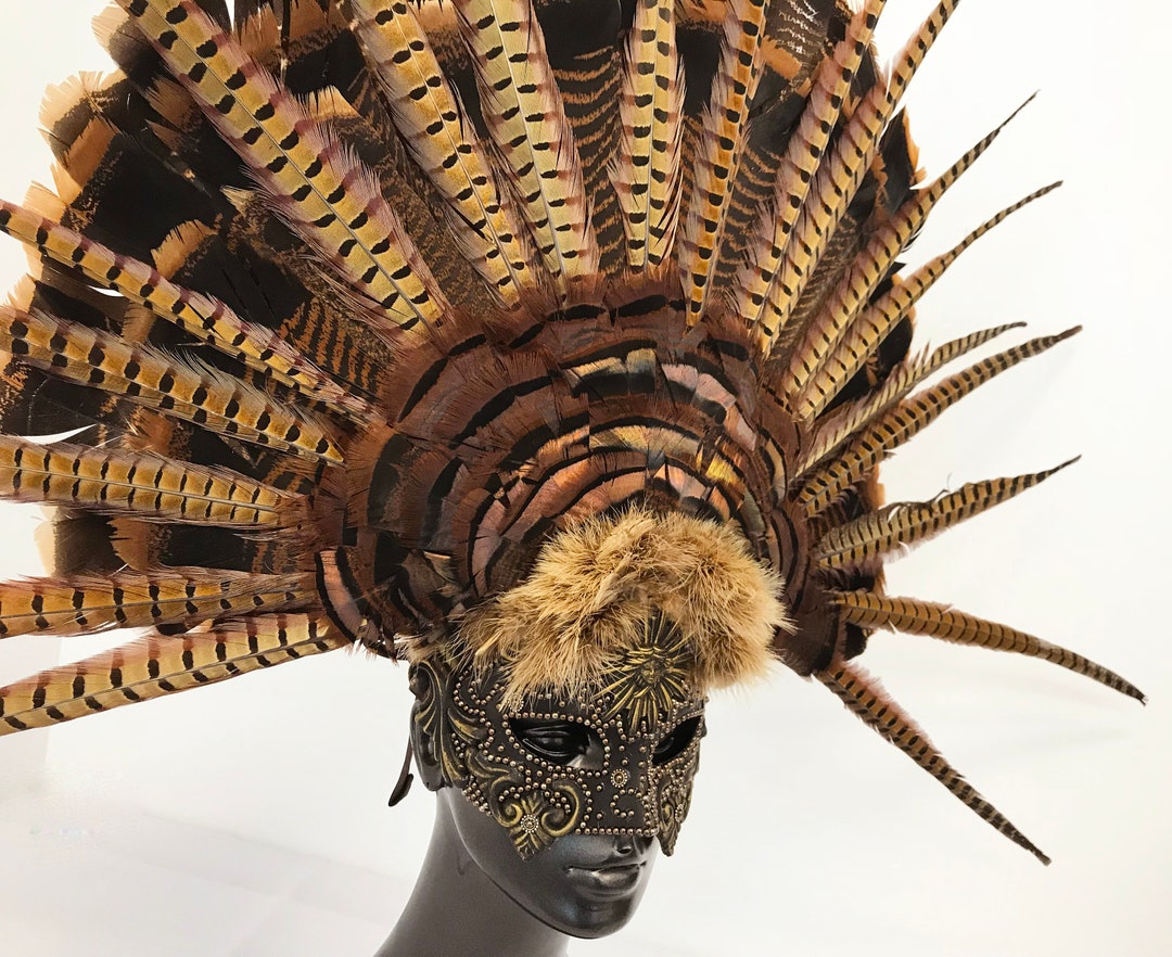 Sun Warrior Turkey & Pheasant Feather Masquerade Mask - Etsy