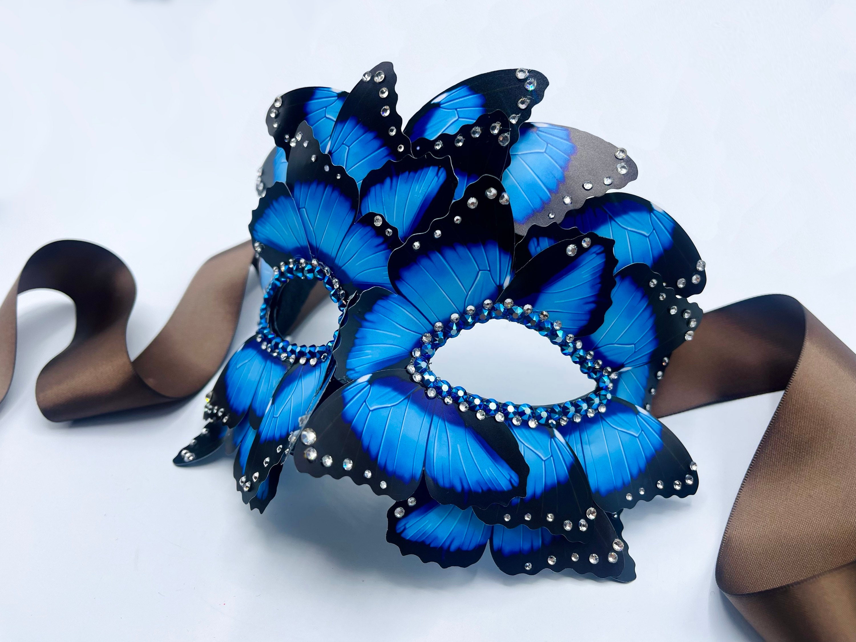 Blue Morpho Butterfly Wings & Swarovski Crystals Masquerade Mask - Etsy