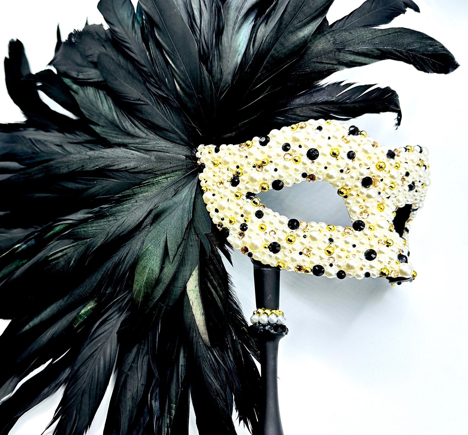Opulent Opalescent Pearlized Black Rooster Feather Masquerade Mask - Etsy