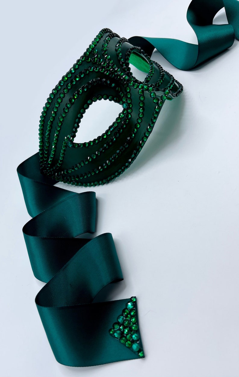 Jade Serenade Emerald Green Rhinestones Masquerade Mask - Etsy