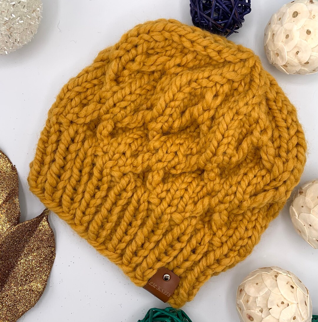Chunky Knit Toque - Honeycomb Collection - Mustard Yellow Wool Blend ...