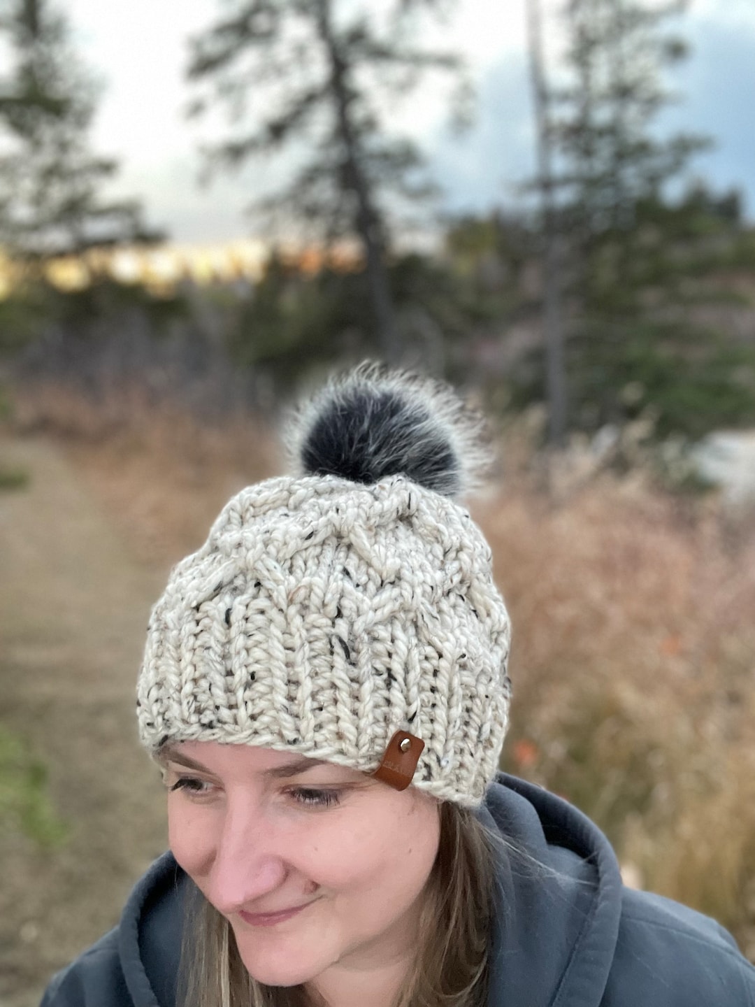 Chunky Knit Pom Pom Honeycomb Collection Oatmeal Wool Blend With Faux ...