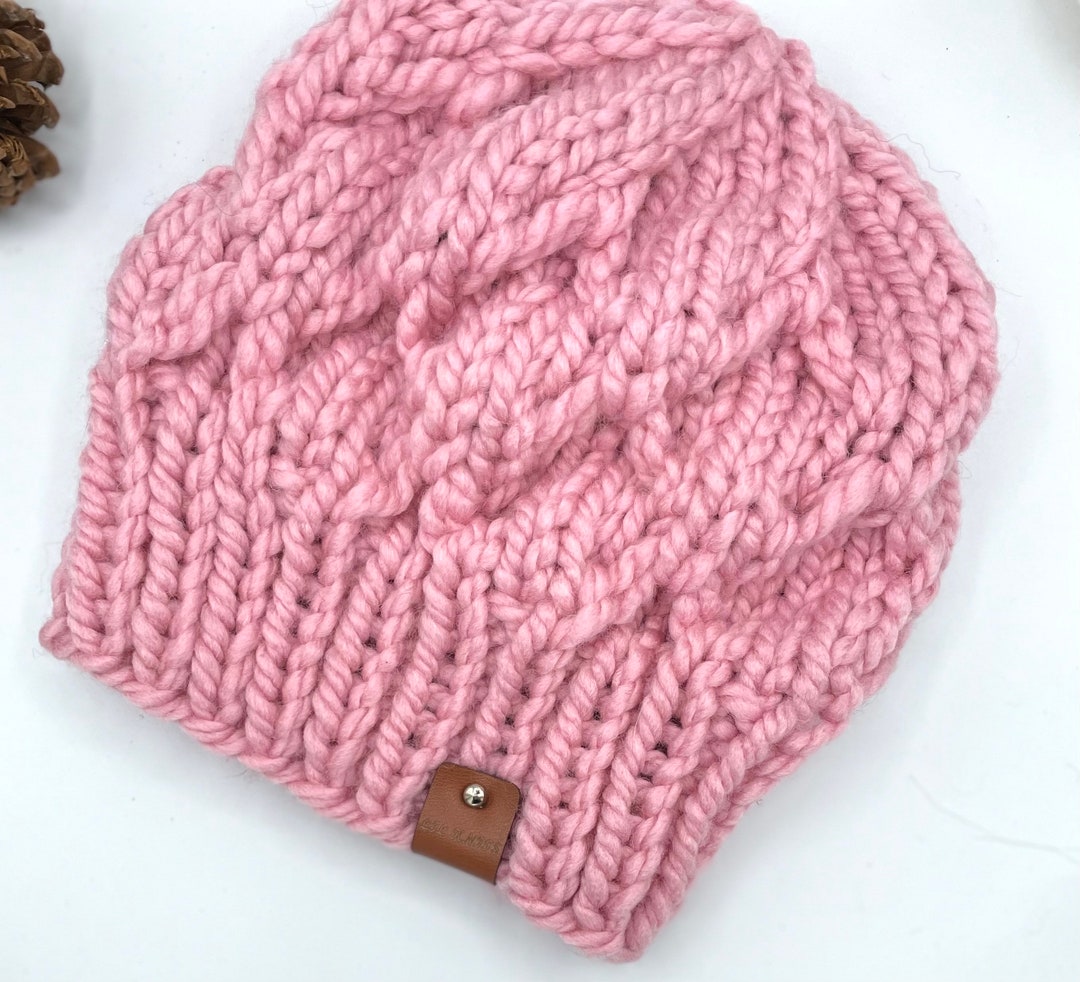 Chunky Knit Toque Honeycomb Collection Blossom Pink Wool Blend No Pom ...