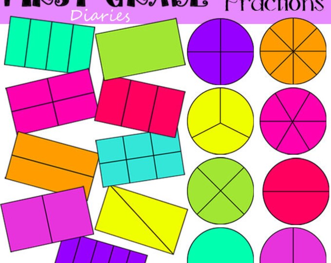Colorful Fractions Digital Clip Art Shapes Equal Shares --BUY 2, GET 1 ...