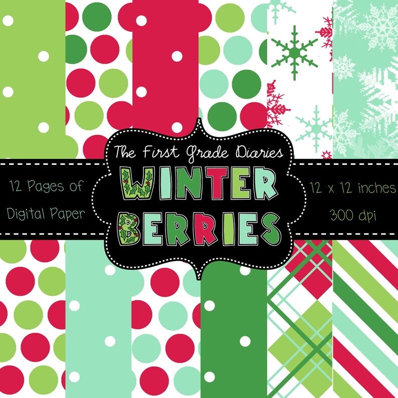 Winter Berries Digital Scrapbook Paper --BUY 2, GET 1 FREE - Etsy